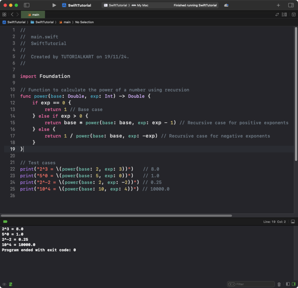Swift - Calculate Power of a Number using Recursion